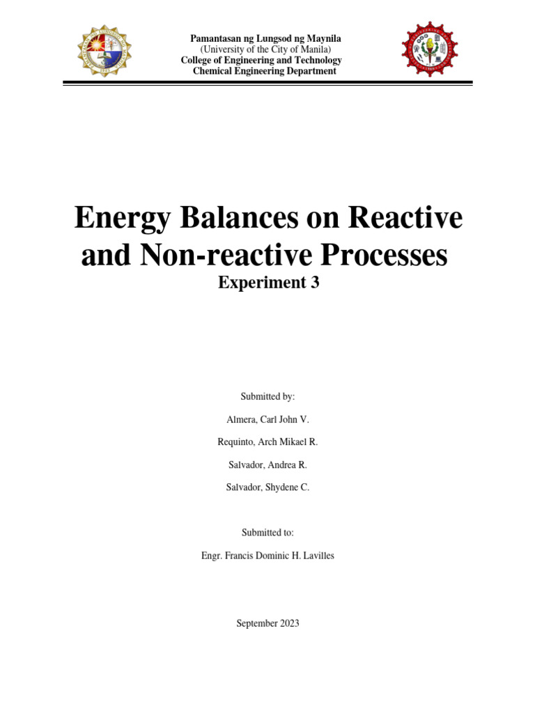 Salvador - EXP 3 - Energy Balances On Reactive and Non-Reactive Processes | PDF