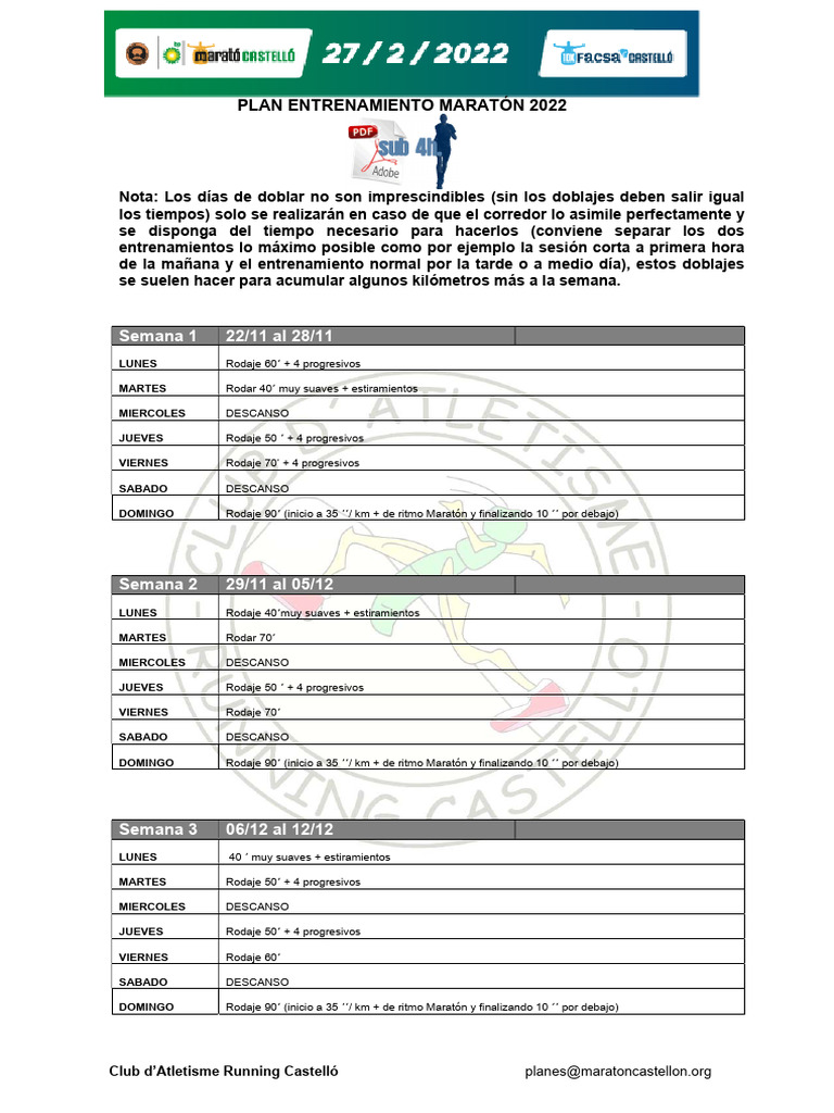 Plan Maratón 2022 Running Castelló | PDF | Deportes | Corriendo