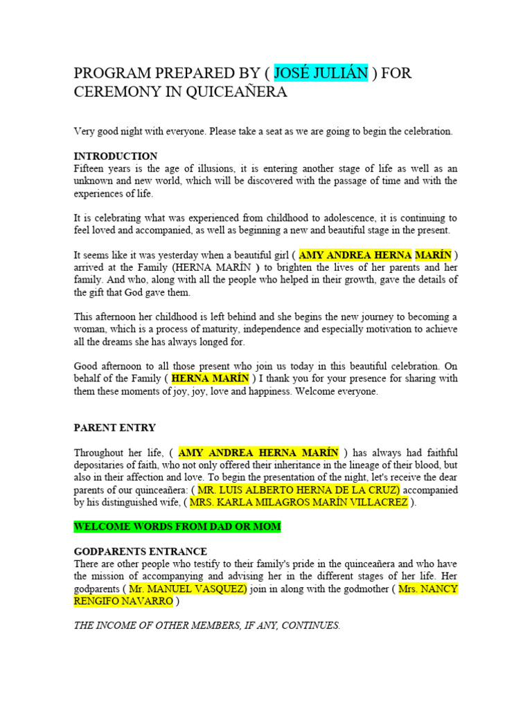 Script For 15 Years Ceremony | PDF