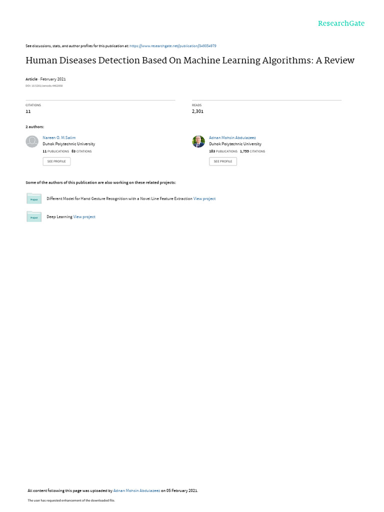 Human Diseases Detection Based On Machine Learning Algorithms: A Review | PDF | Machine Learning ...