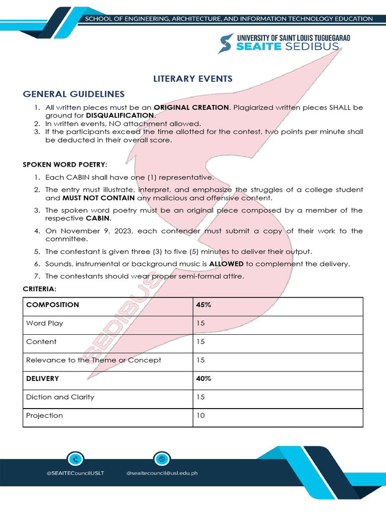 Draft Initial Seaite Week Literary Guidelines 2023 | PDF | Human ...
