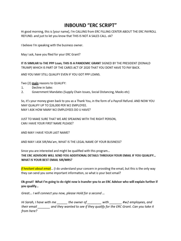 Inbound Erc Script | PDF | Business | Finance & Money Management