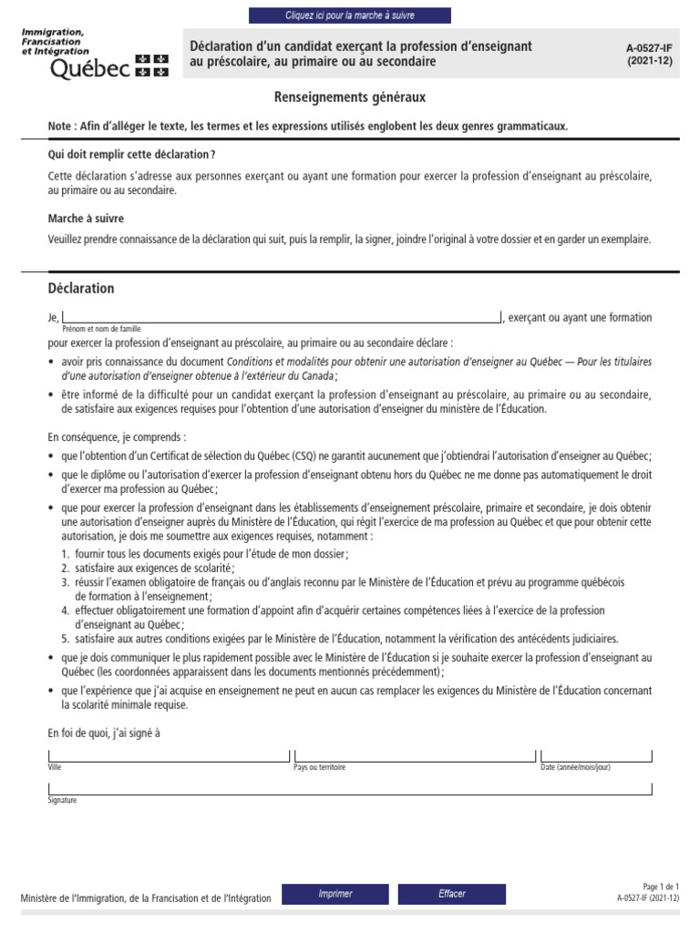 Déclaration pour Autorisation d'Enseigner | PDF