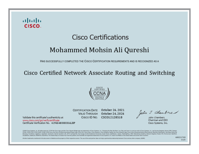 CCNA Certificate-1 | PDF