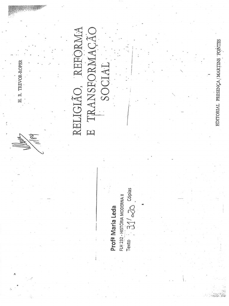 Trevor-Roper - Religiao, Reforma E Transformaçao Social | PDF