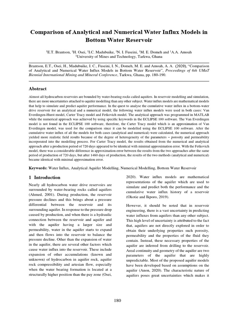 Comparison of Analytical and Numerical Water Influx Models in Bottom ...