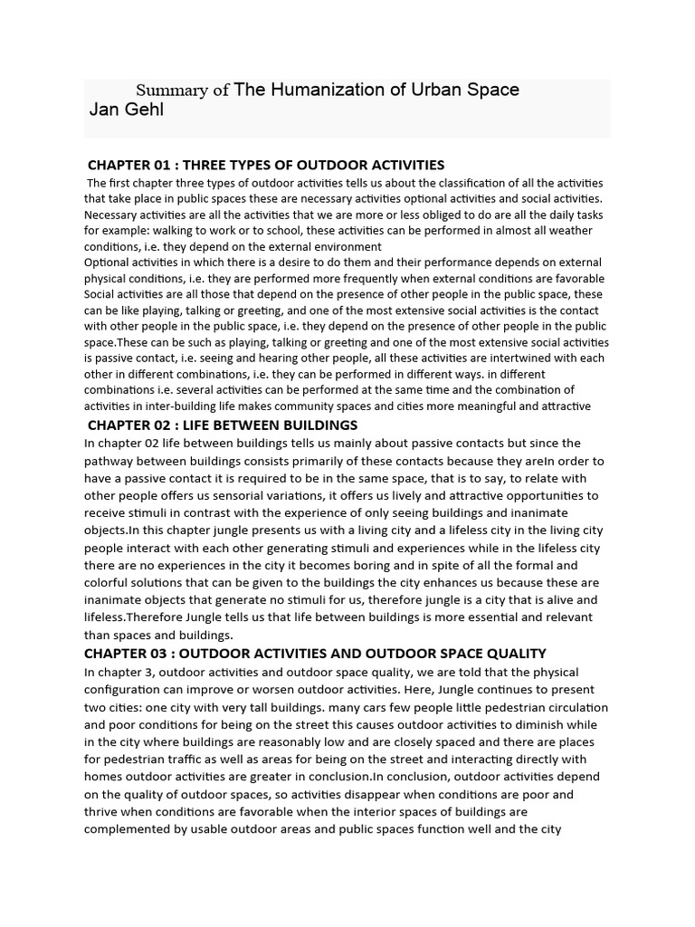 Summary of The Humanization of Urban Space Ga | PDF | Senses | Space