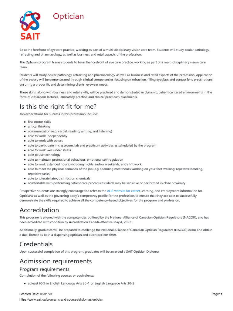 The Optician | PDF | University And College Admission | Optometry