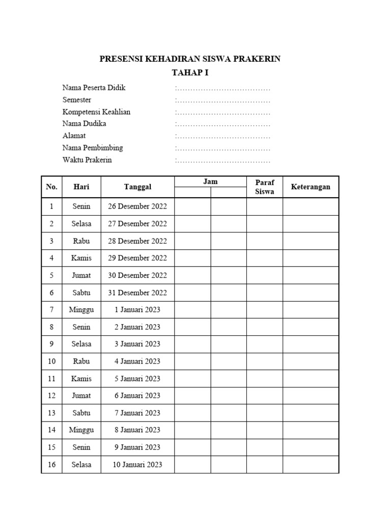 Presensi Siswa Prakerin | PDF