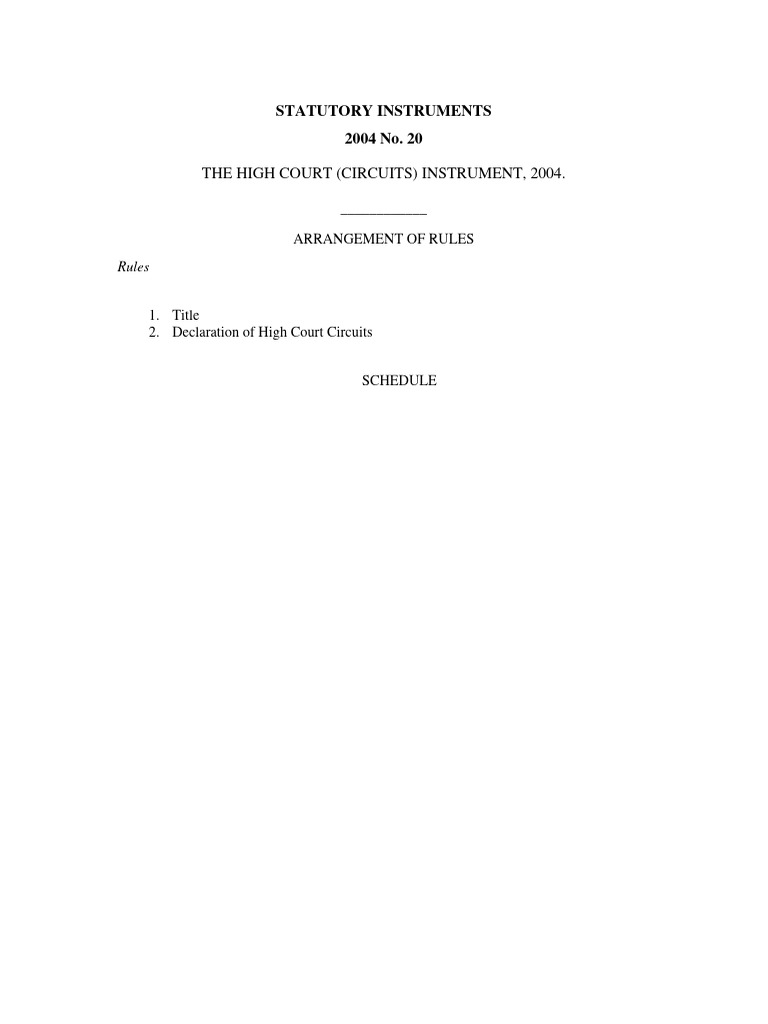 The High Court (Circuits) Instrument, 2004 SI 20 | PDF | Magistrate | Justice
