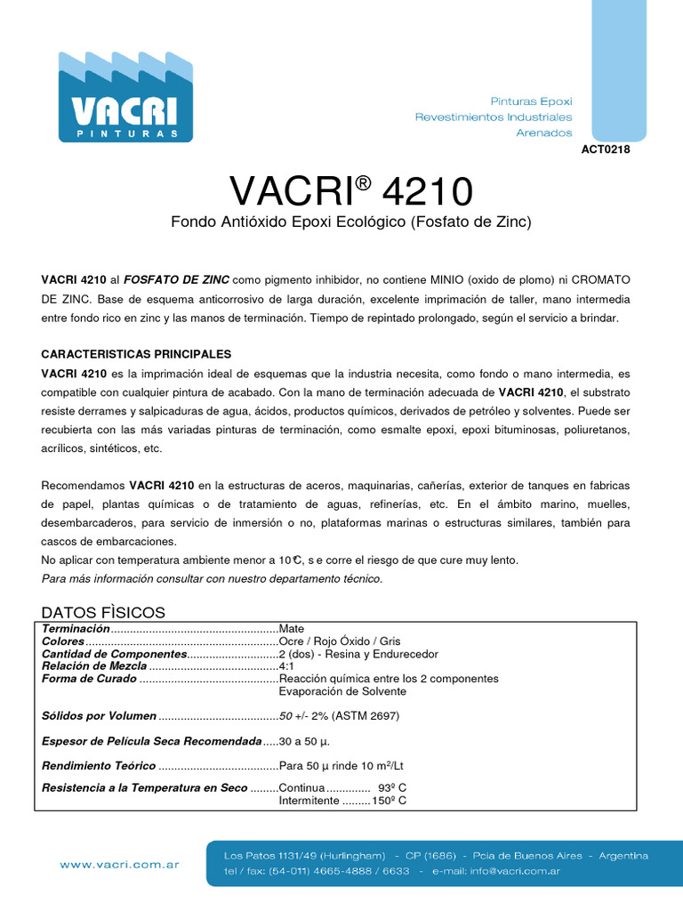 Ficha Tecnica VACRI 4210 Fondo Epoxi Ecologico Imp HP | PDF | Epoxy | Zinc