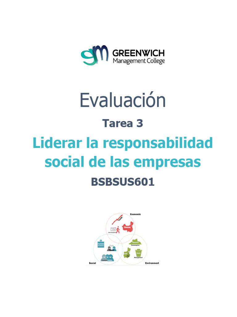 BSBSUS601 - Tarea de Evaluación 3 V2 | PDF | Responsabilidad social corporativa | Evaluación