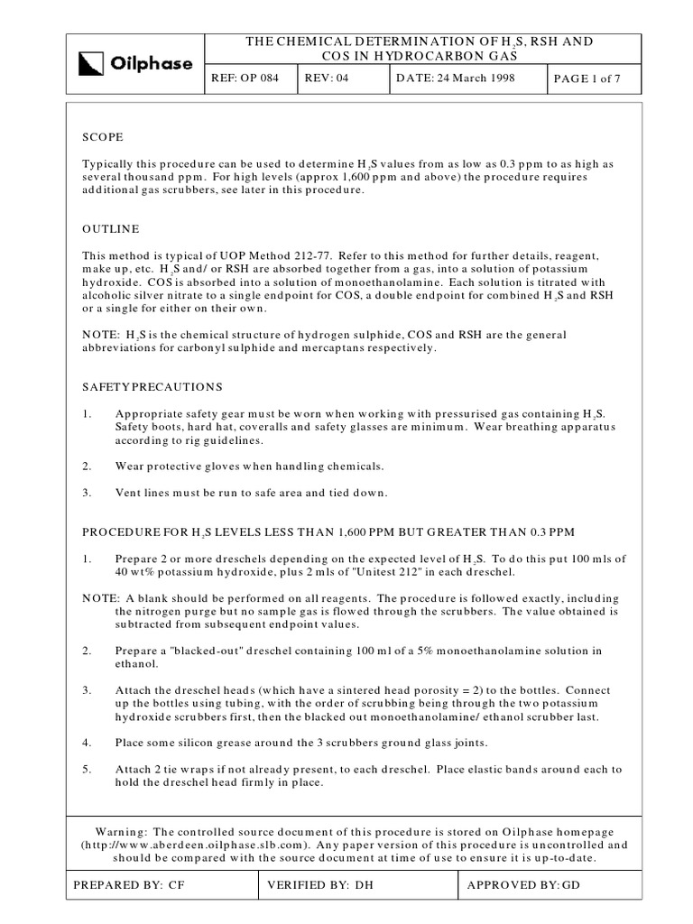 H2S UOP 212-77 Method | PDF | Titration | Chemistry
