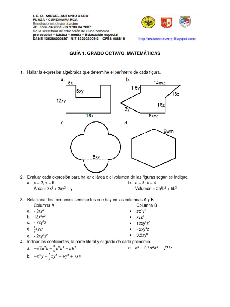 Guía 1. Grado Octavo. Matemáticas | PDF