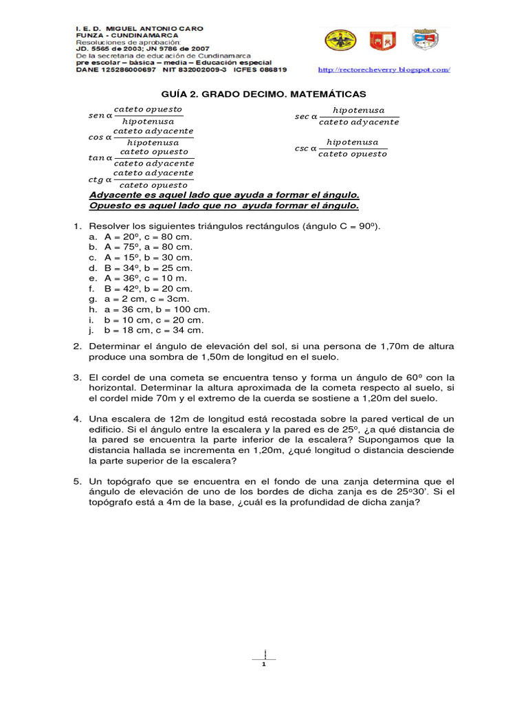 Guía 2 Grado Decimo Matemáticas Pdf