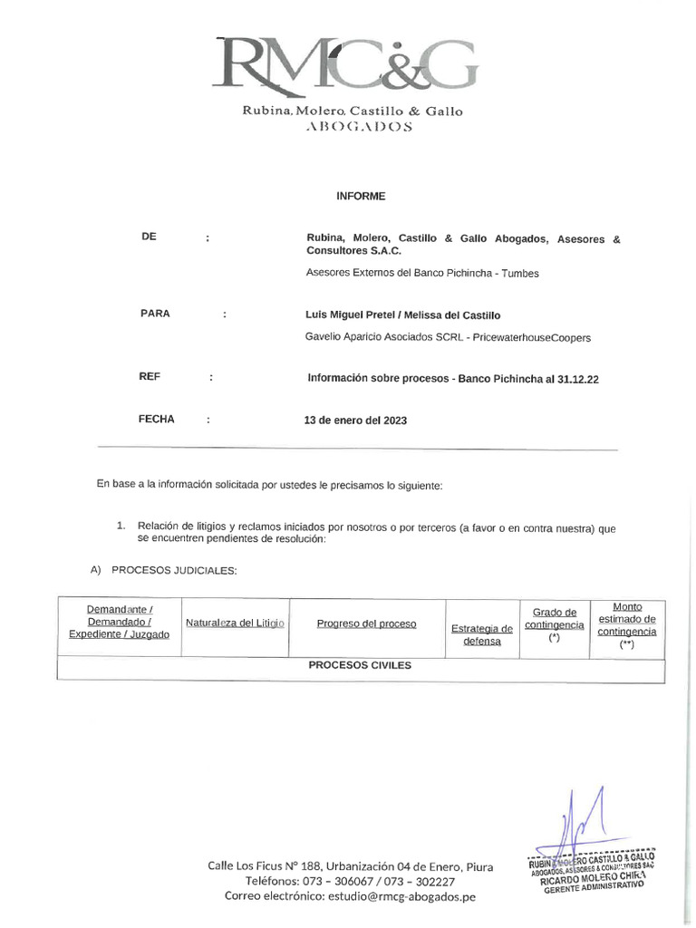 Informe Banco Pichincha | PDF