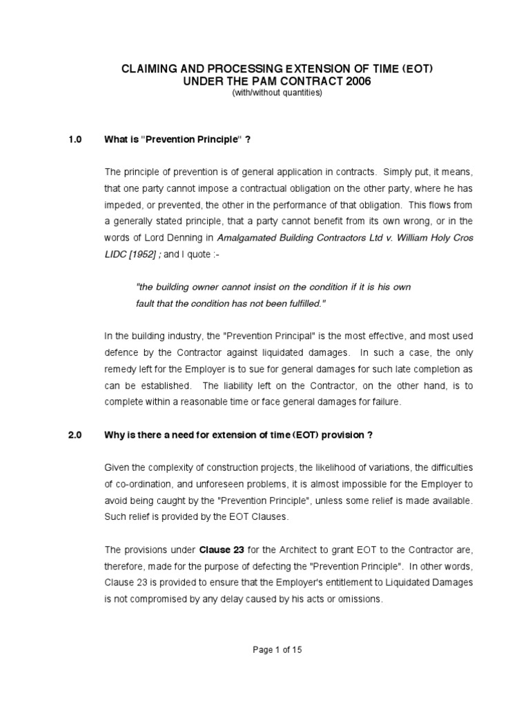 Pam Guide Book Form 2006 EOT | PDF | Damages | Architect