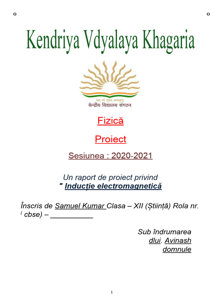 Proiect Fizica Clasa-XII (2021-22) - Proiect de Investigație | PDF