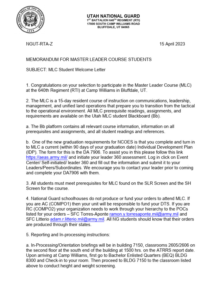 MLC Welcome Letter | PDF