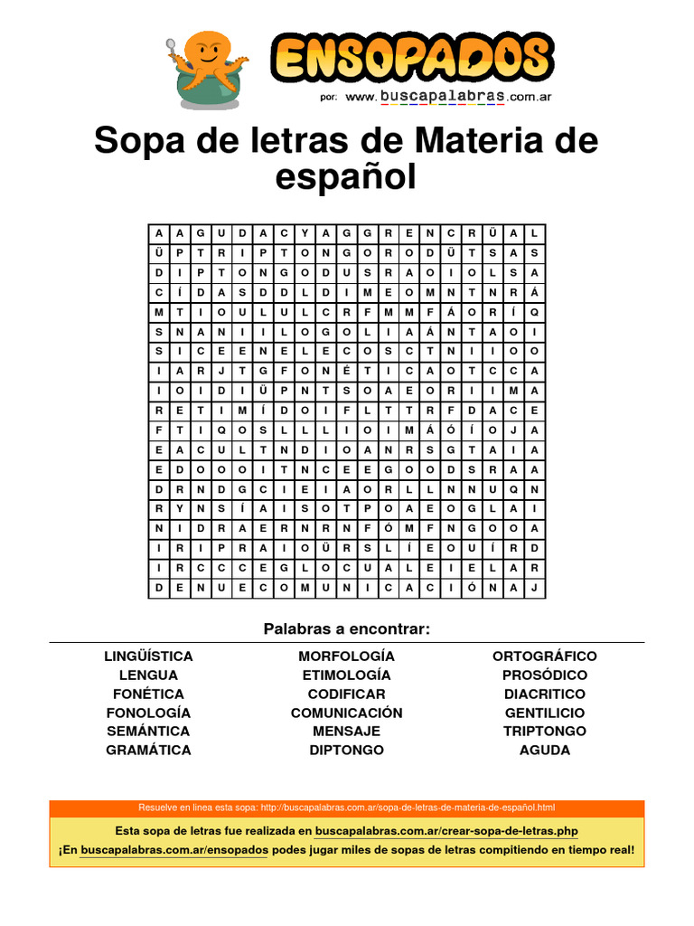 Sopa de Letras de Materia de Español | Descargar gratis PDF | Idiomas ...