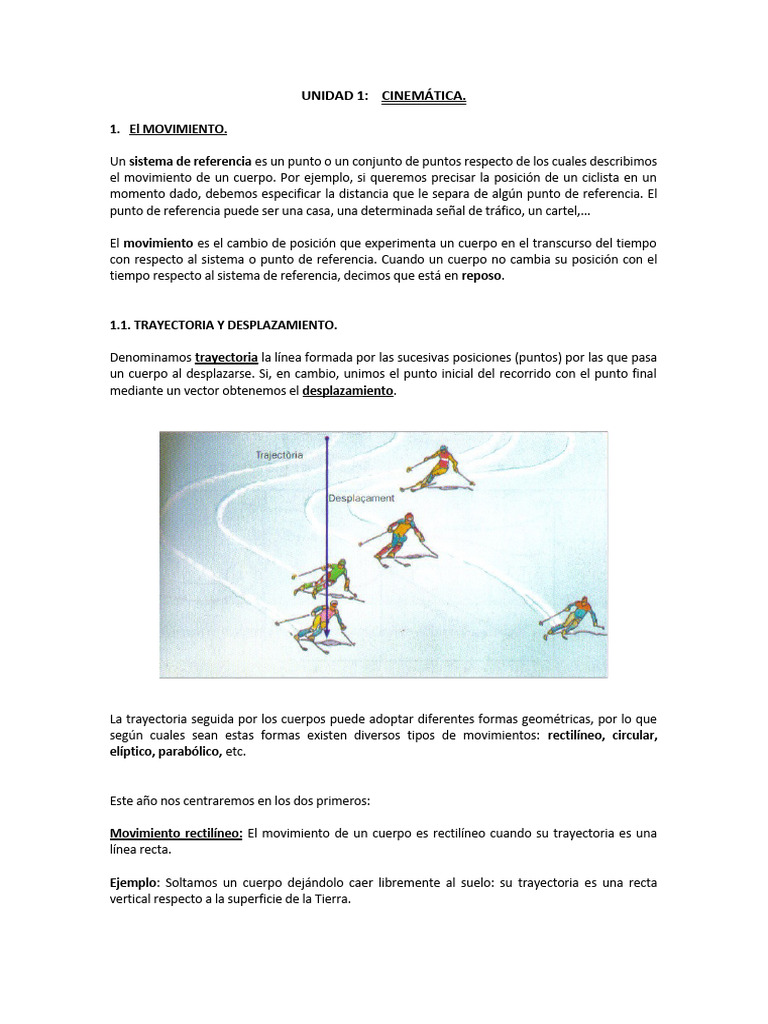 Unidad 1. Cinemática. | PDF | Fuerza | Vector Euclidiano