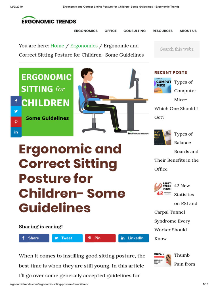 Ergonomic and Correct Sitting Posture For Children - Some Guidelines ...