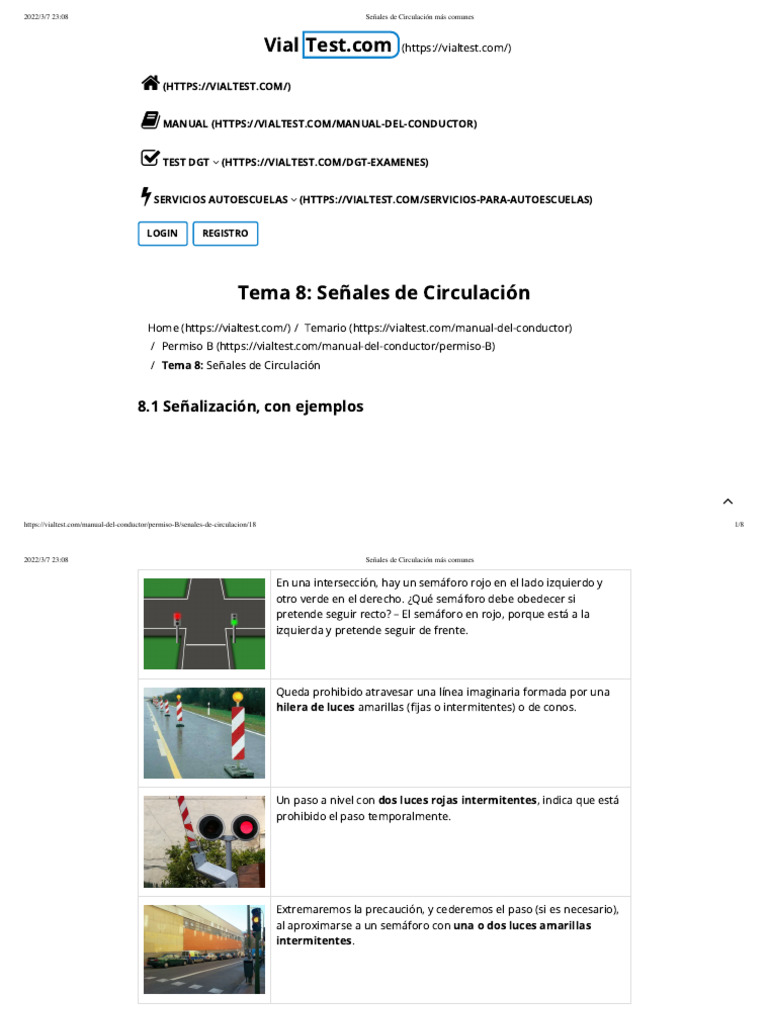 8.1 Señalización, Con Ejemplos: Login Registro | PDF | Semáforo | Intersección (carretera)