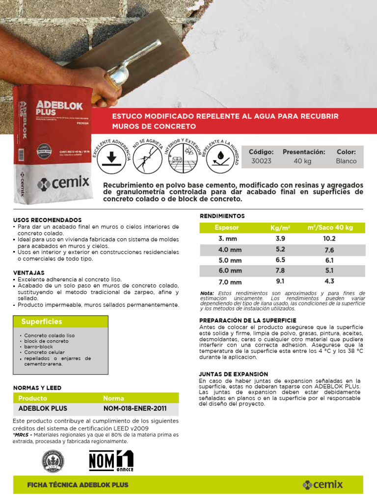 Cemix Adeblok Plus FT | PDF