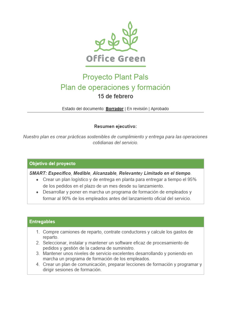 Carta Del Proyecto - Plan de Operaciones y Capacitación de Project ...