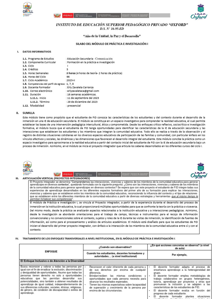 Silabo Modulo de Practica e Investigacion I-.. | PDF | Aprendizaje | Interculturalidad
