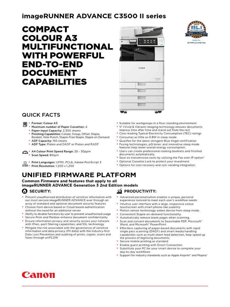 Canon iRC3525i Datasheet | PDF | Image Scanner | Paper