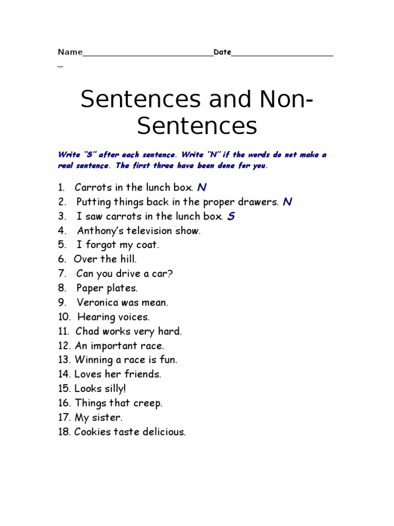 Sentence Non Sentence Practice | PDF | Language Arts & Discipline