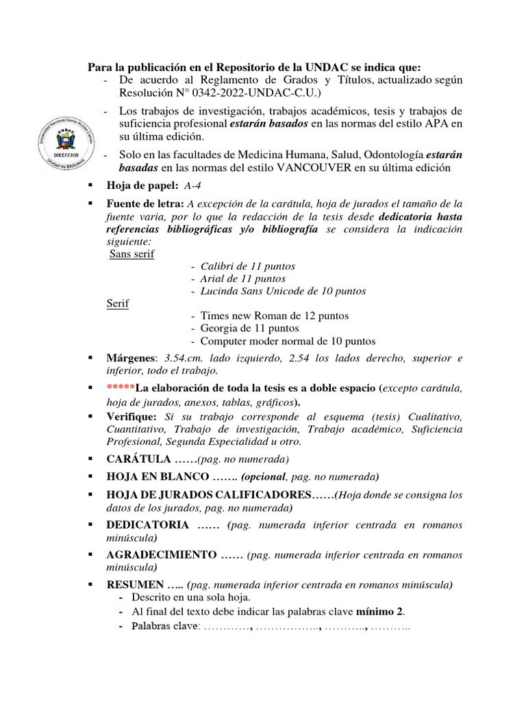 Pautas para La Redaccion de Tesis Undac - 2022 | PDF Pautas para La Redaccion de Tesis Undac - 2022 | PDF