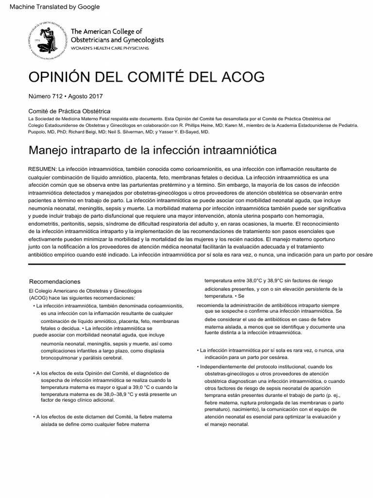 Intrapartum Management of Intraamniotic Infection (1) | PDF | Parto ...