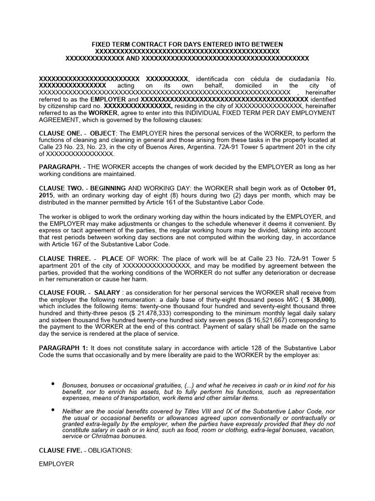 Employment Contract Model Per Days - DO | PDF | Employment | Salary