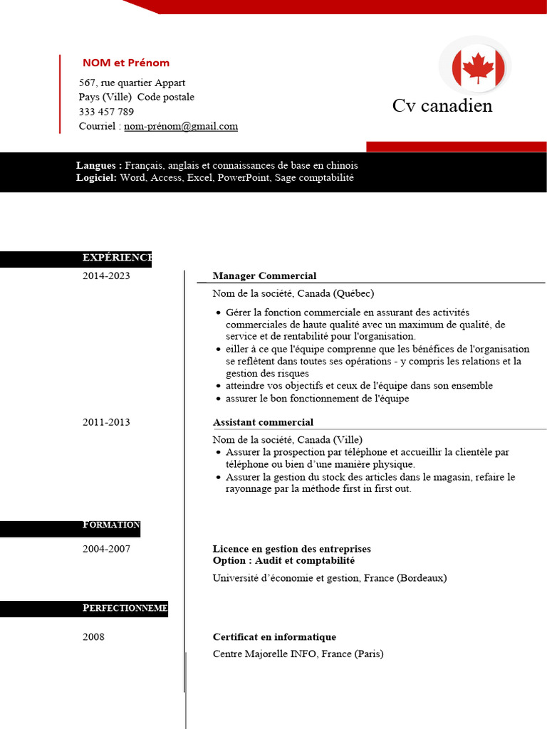Cv Canadien Word | PDF | Microsoft Word | Canada