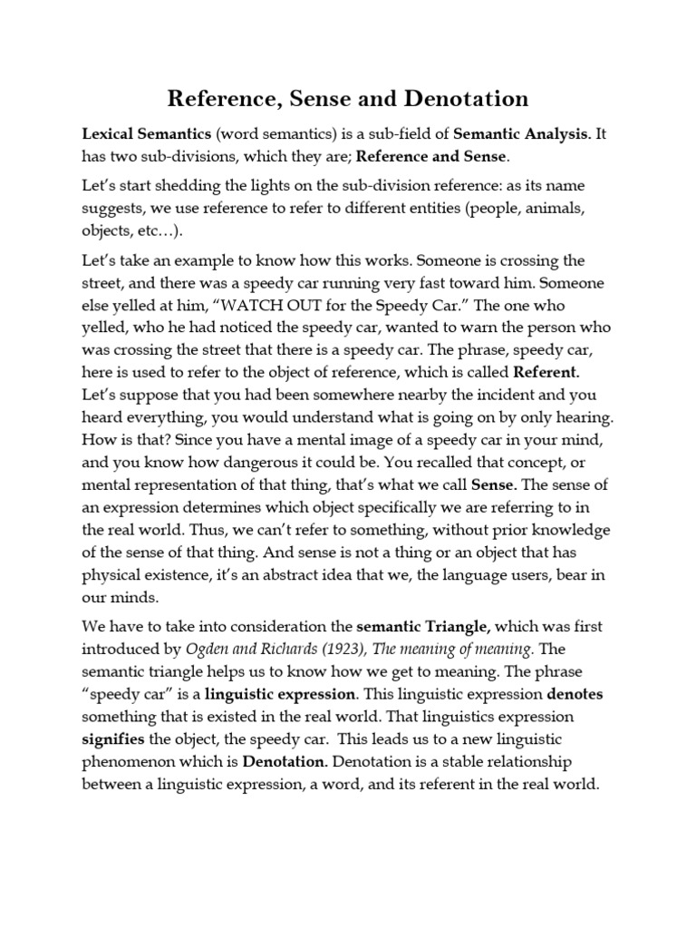 Reference, Sense and Denotation in English Semantics | PDF ...