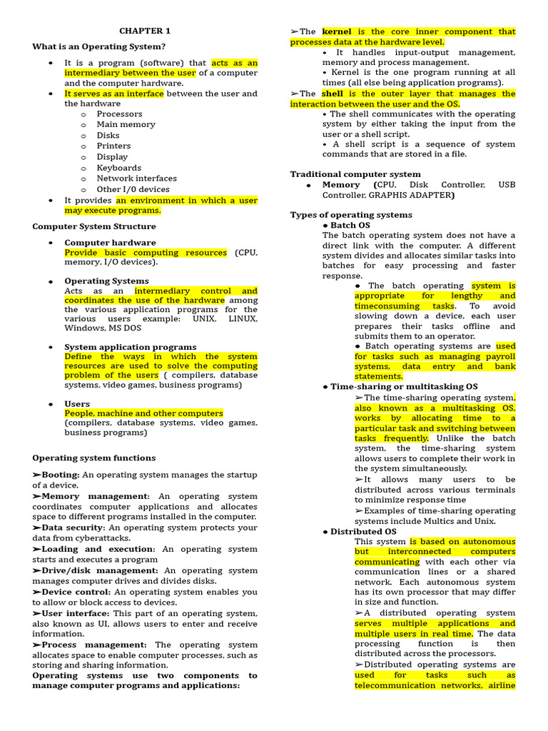 CHAPTER 1 & 2 Reviewer | PDF | Operating System | Computer Network
