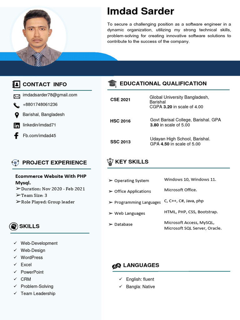 CV of Imdad Sarder | PDF | My Sql | Php