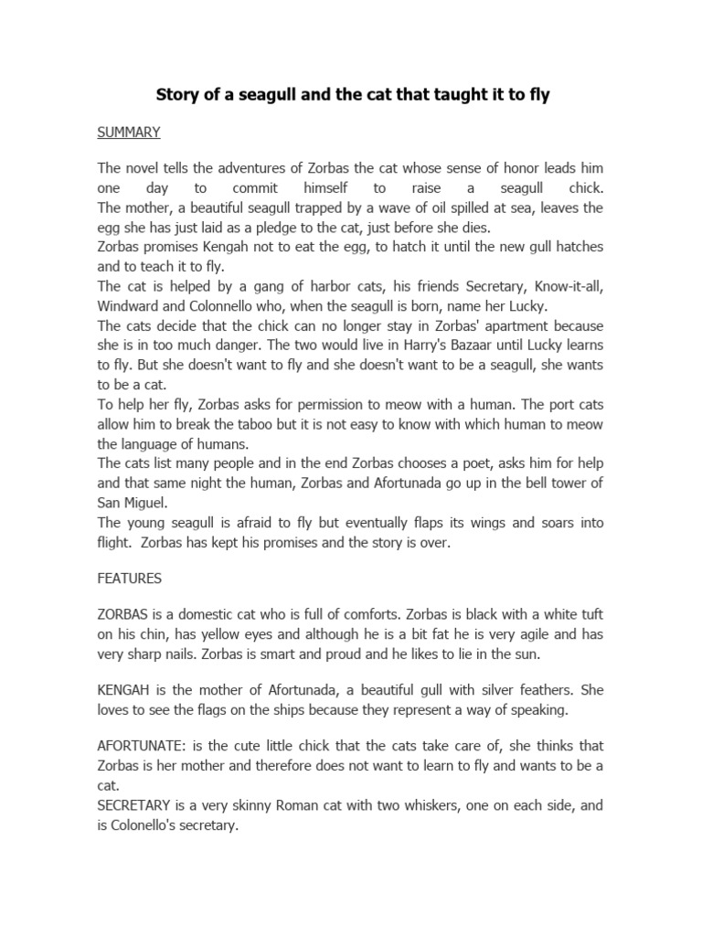 SUMMARY Story of A Seagull and The Cat Who Taught Him To Fly | PDF