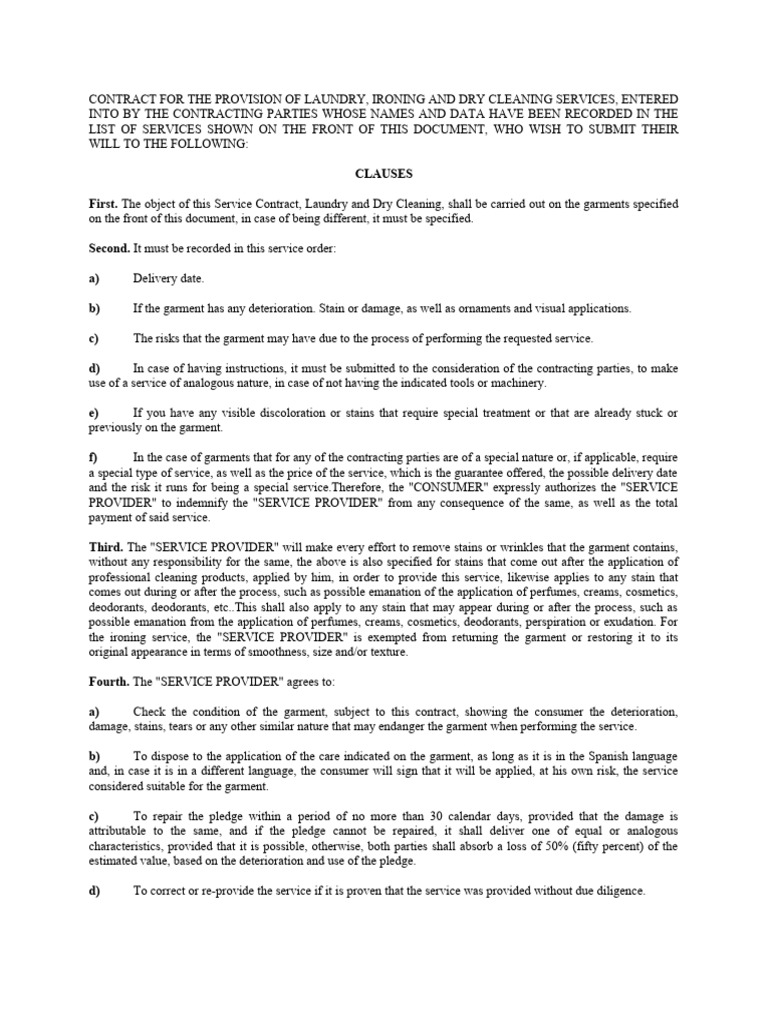 Laundry Service Contract Agreement | PDF | Laundry | Clothing