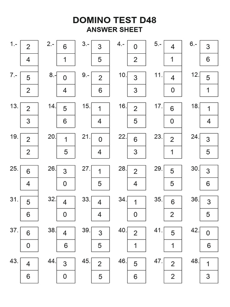 Domino Test D48 Answer Sheet | PDF