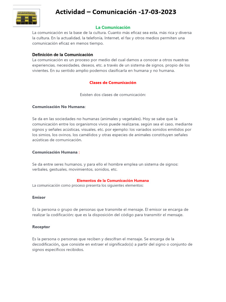 La Comunicación - 17-03-2023 - 5to | PDF