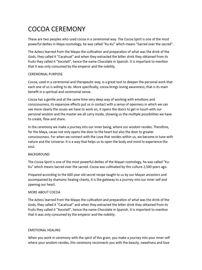 COCOA CEREMONY With Greetings to the 4 Directions | PDF | Chocolate | Drink