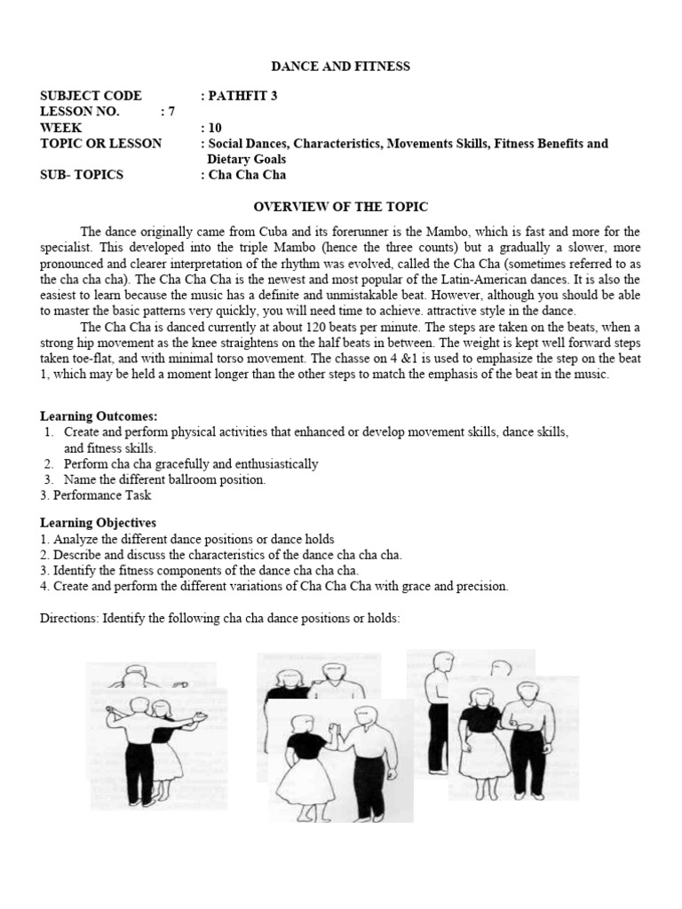 Lesson 7 Week 10 Social Dances Characteristics Movement Skills Fitness Benefits and Dietary ...