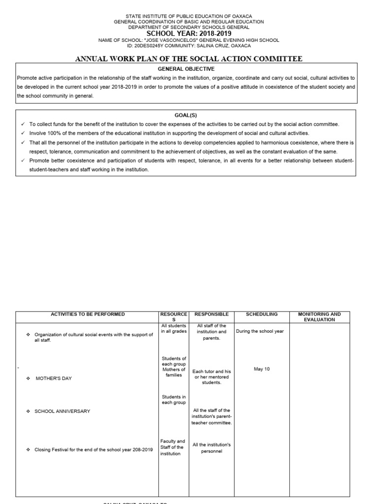 Social Action Commission Plan | PDF | Wellness