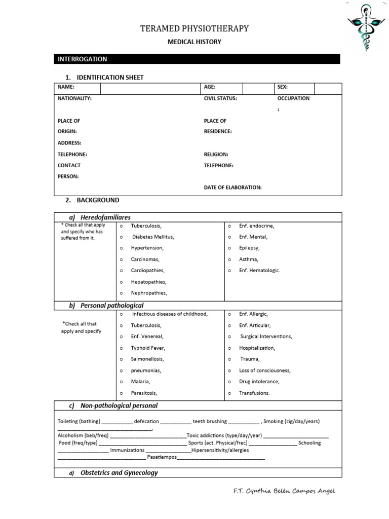 History Clinical Physiotherapy Format | PDF | Anatomical Terms Of ...