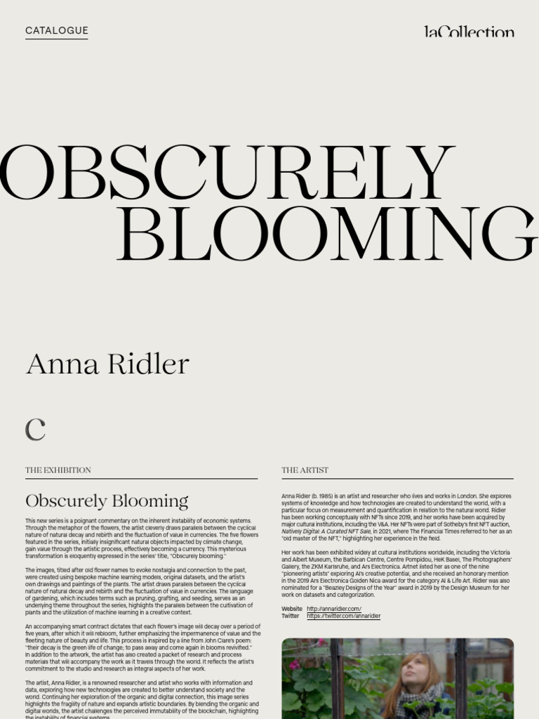 LaCollection Catalogue - Anna Ridler - Art & Currency | PDF