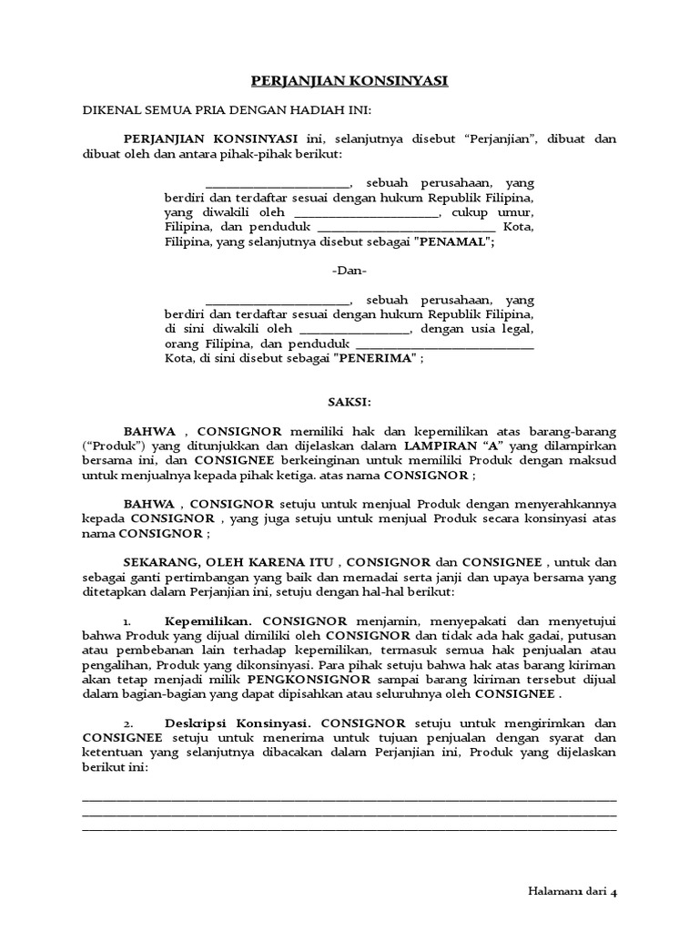 Contoh Perjanjian Konsinyasi | PDF
