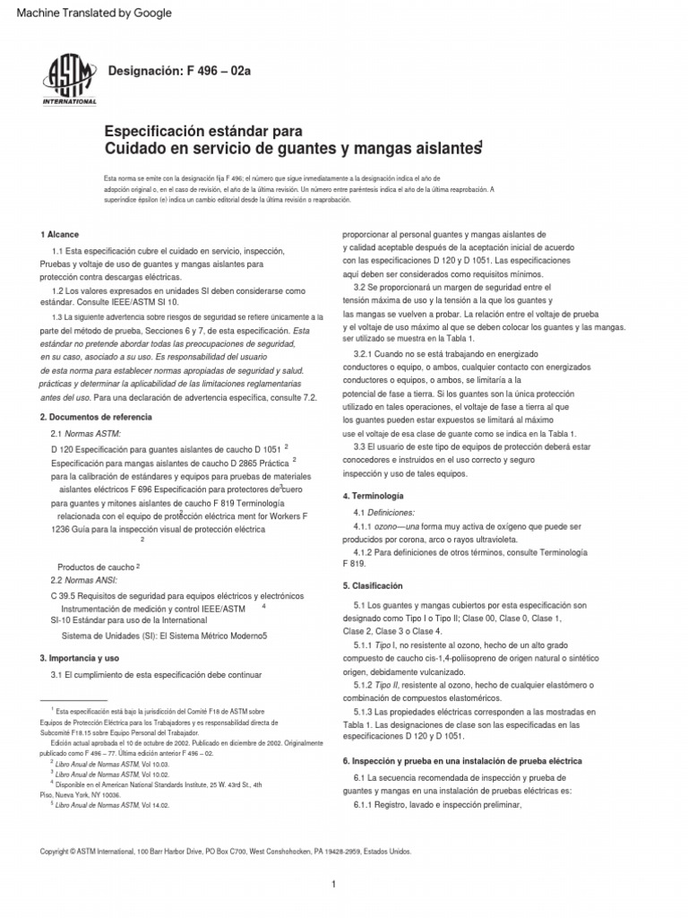ASTM F-496 Español | PDF | voltaje | Aislador (Electricidad)